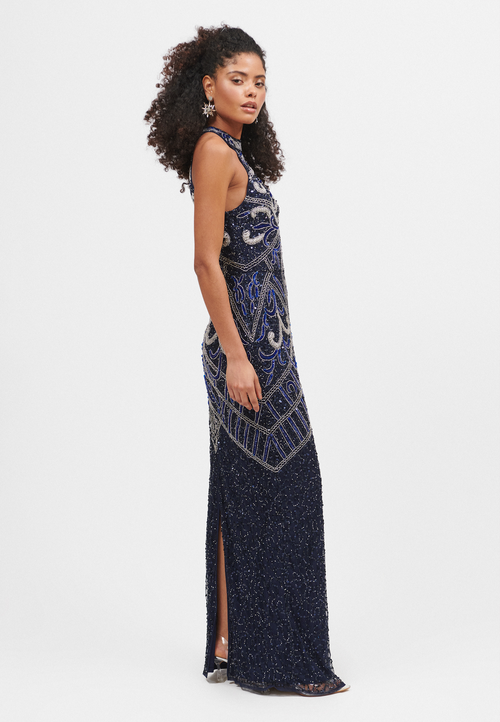BEAUUT Halterneck Embellished Sequin Beaded Maxi Dress